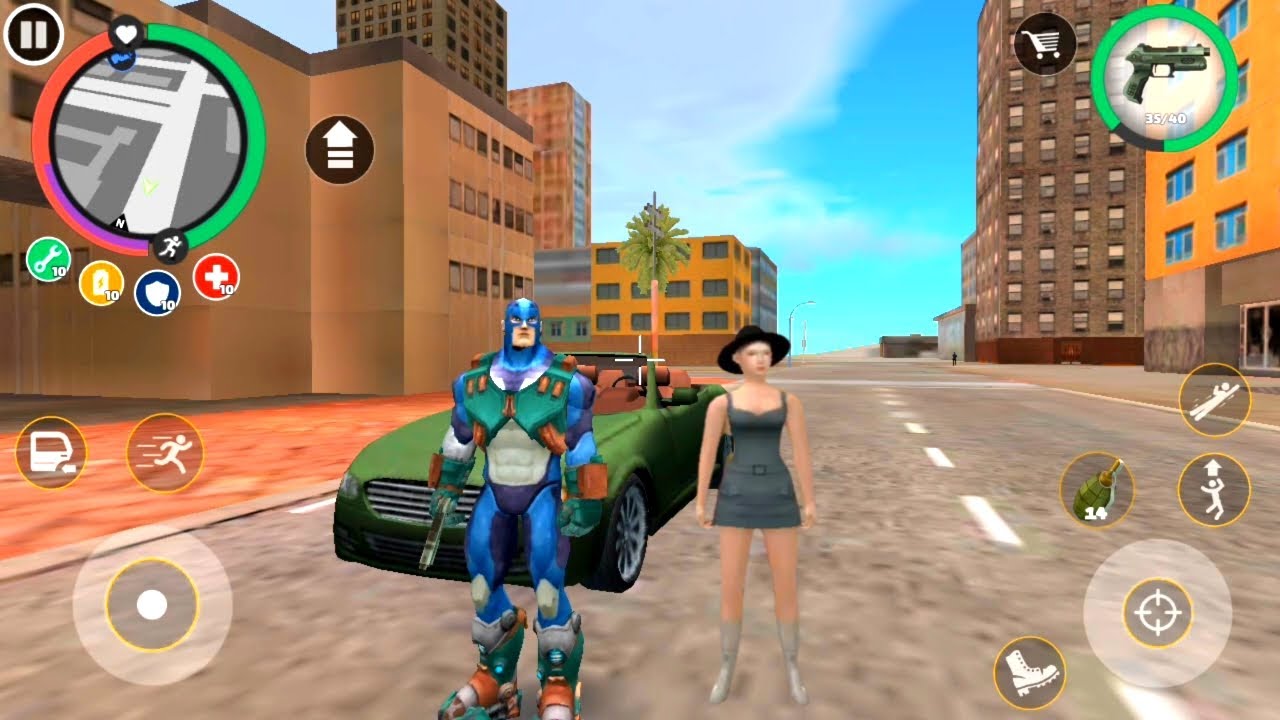 Rope Hero Vice Town Game | Rope Hero Fight Green Car Robot ...