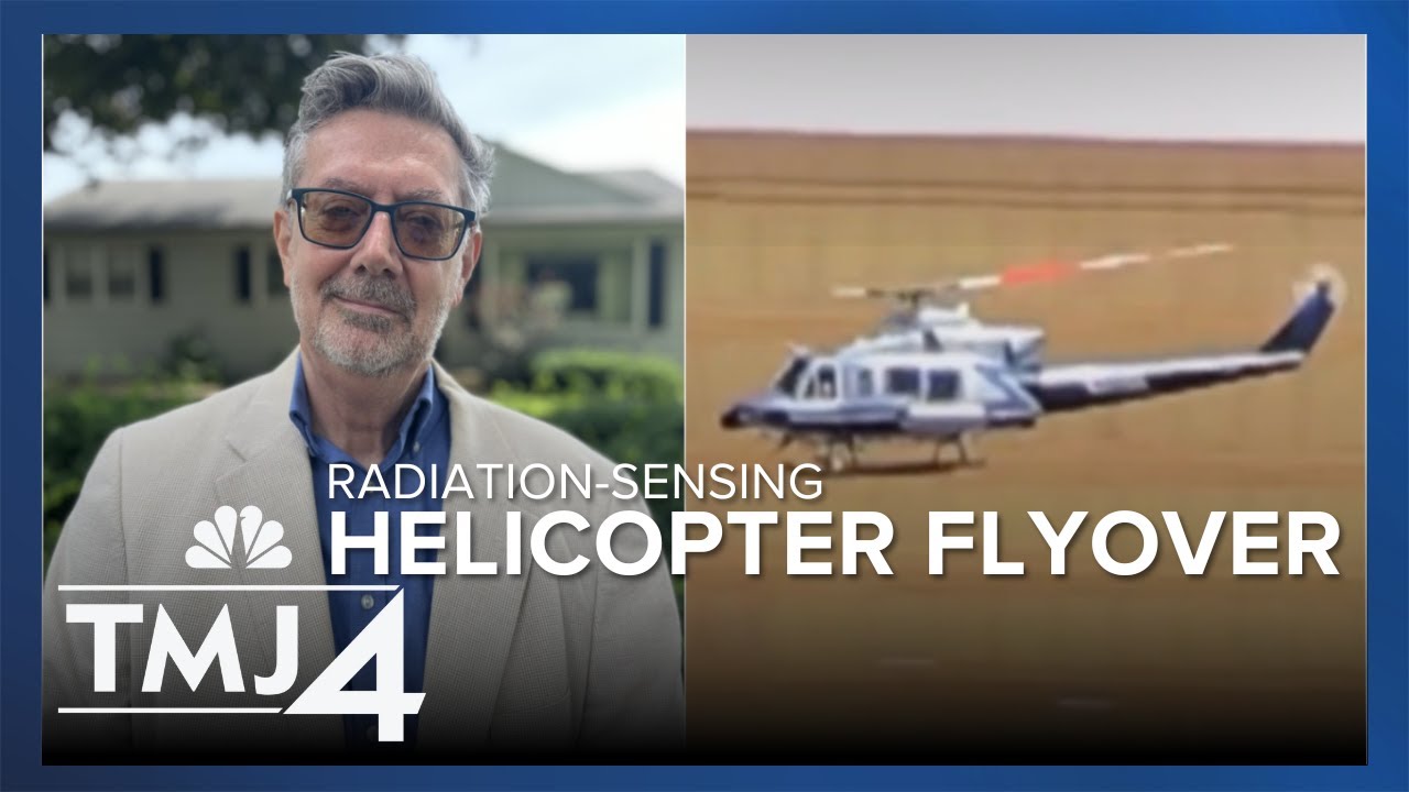 Low-flying helicopter measuring radiation in Milwaukee ahead of RNC - YouTube