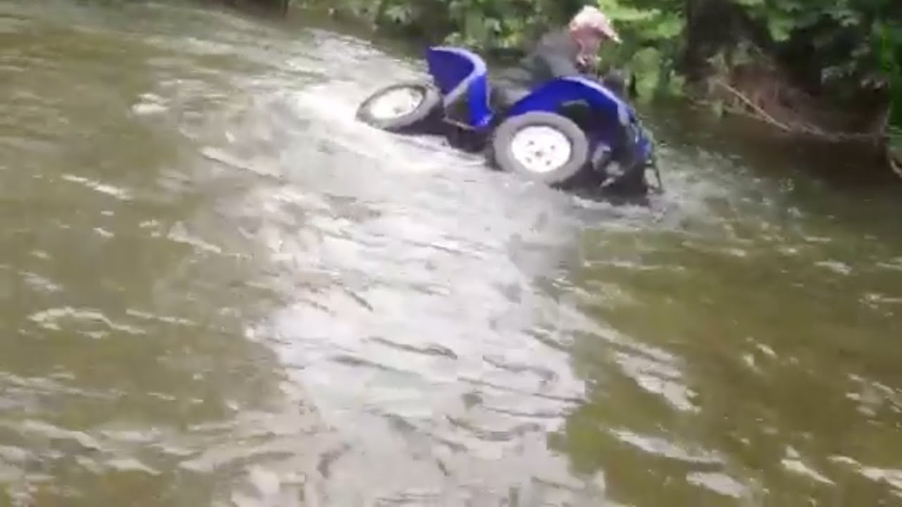 Yamaha Grizzly Tips Over In River Quad ATV - YouTube