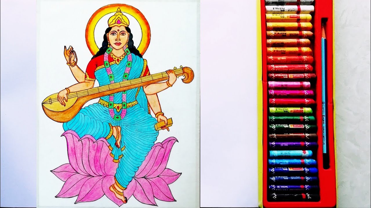 How to Draw Goddess Saraswati Devi | Painting Of God Saraswati Mata ...