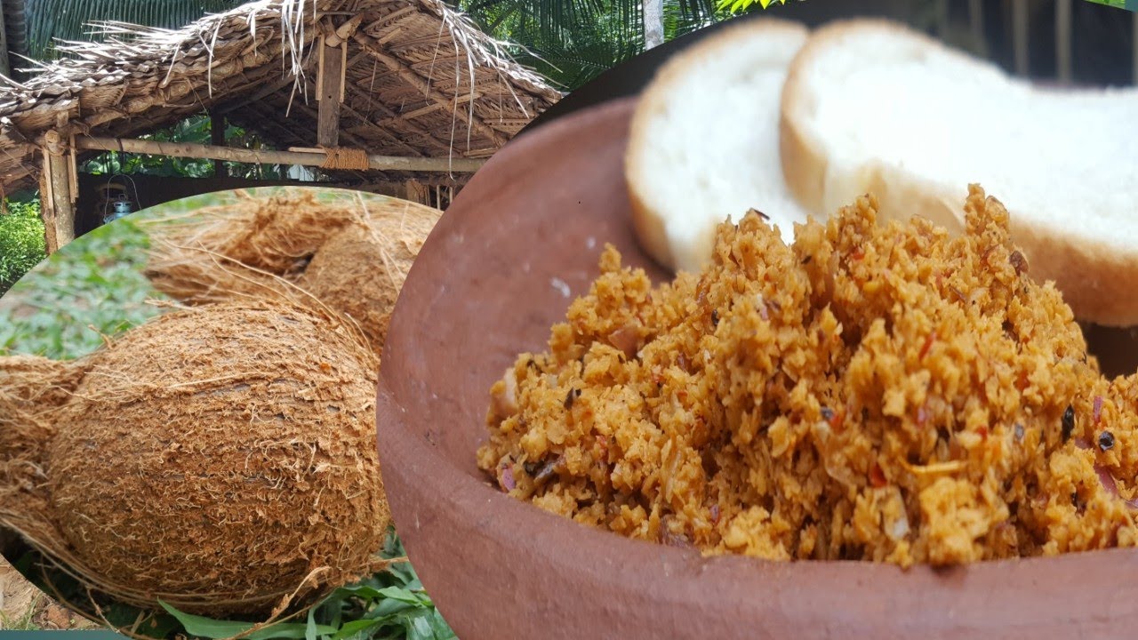 Coconut sambal | village food | pol sambal ancient village food - YouTube