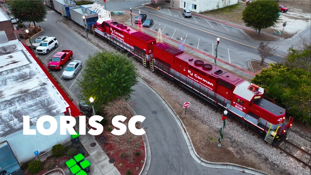 Flying Over Train in Loris South Carolina With Christmas Decorations ...