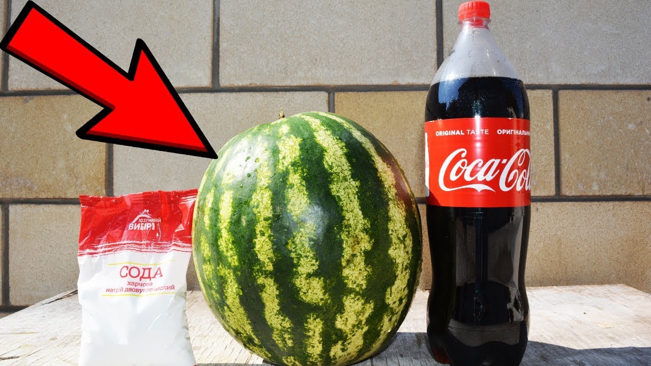 Experiment: making a bomb watermelon + coca-cola + soda - YouTube
