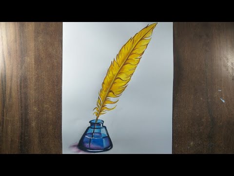 How to draw Ink bottle and feather Pen | Easy Object Drawing | step by ...
