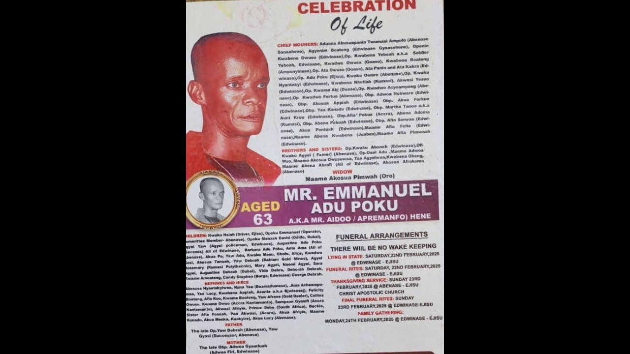 THANKSGIVING SERVICE OF THE LATE MR EMMANUEL ADU POKU@ EDWINASE - YouTube