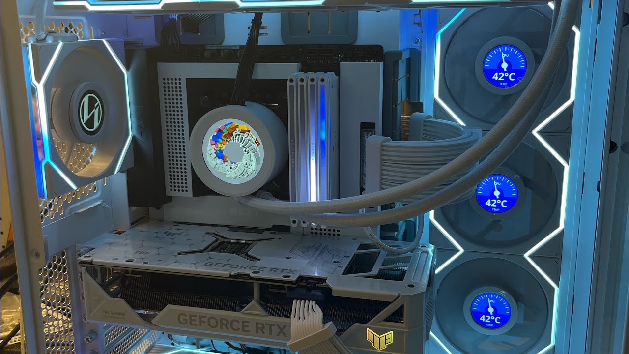 White Lian li case with Lian li lcd fans - YouTube