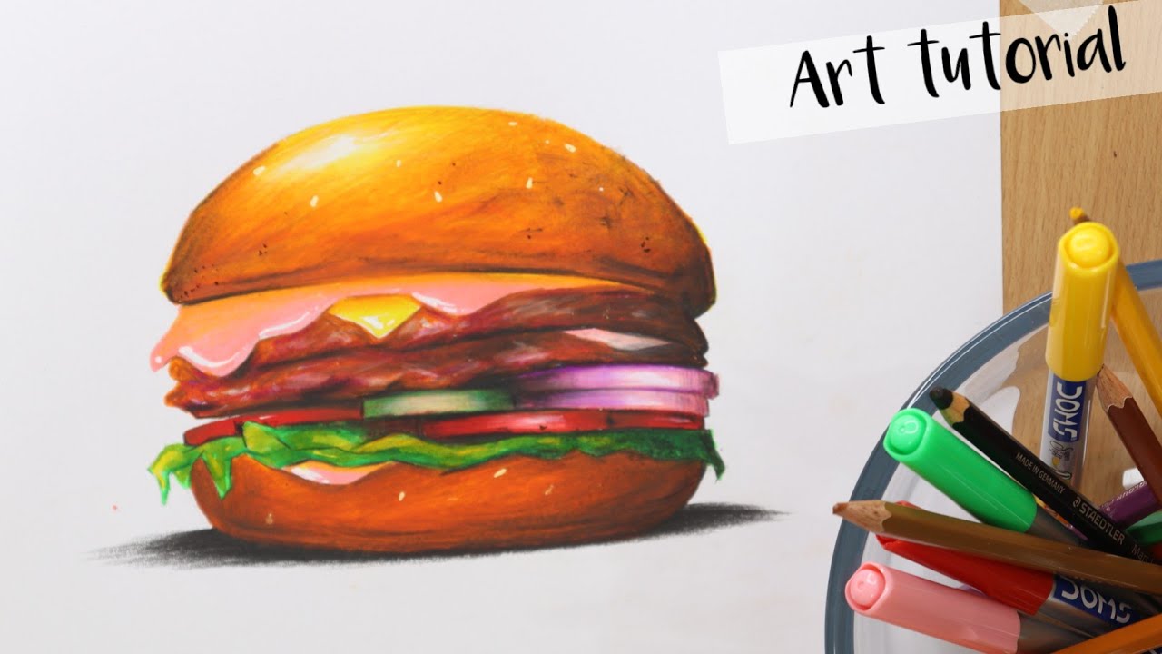 #burger - Drawing and coloring art tutorial for beginners| Done by ...