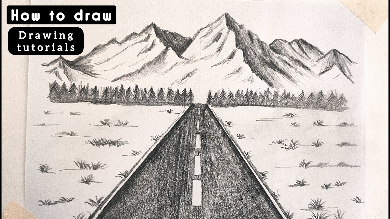 How to draw mountain scenery step by step | drawing tutorials #drawing ...