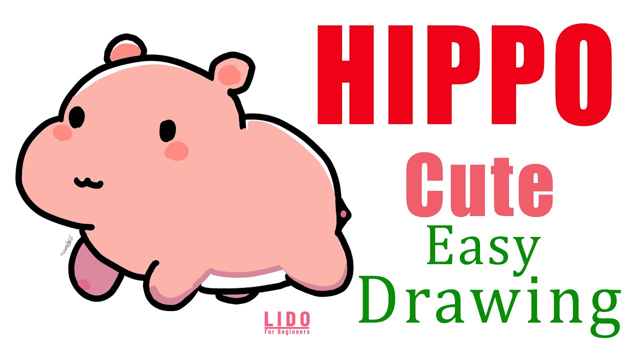 How to draw Cute HIPPO - Hippopotamus Easy Drawing Tutorial for Kids ...