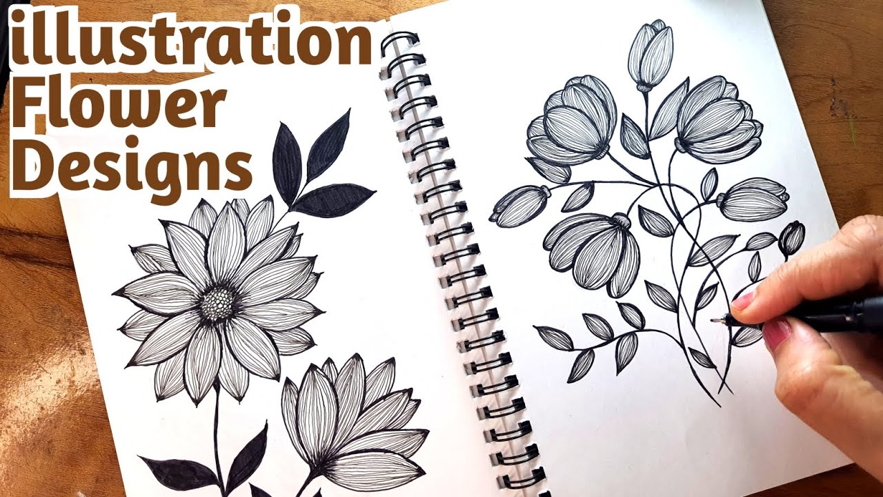 How To Draw ILLUSTRATION Flower || 3 Advanced FLower Drawing - YouTube