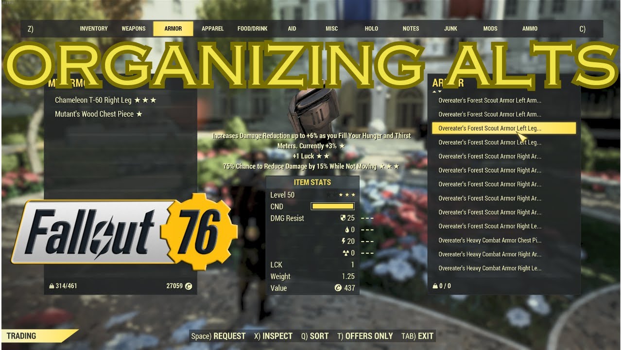 Fallout 76 Organizing Alt's Stash and Working on Collection List - YouTube