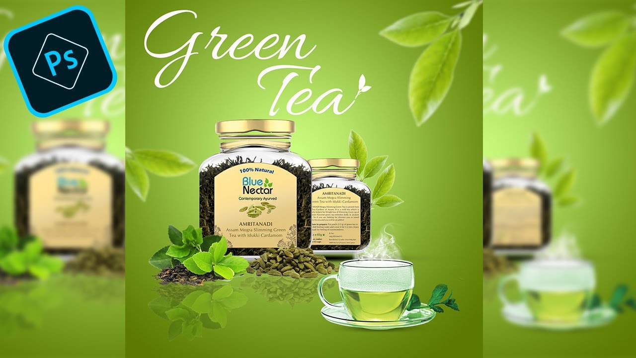 Photoshop Tutorial : Green Tea Poster Design for social media platform ...