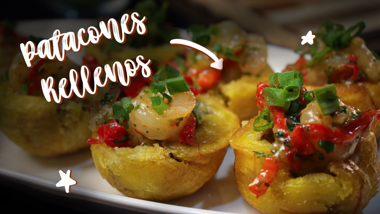 Receta de patacones rellenos de camarones.🦐 Shrimp stuffed plantains ...