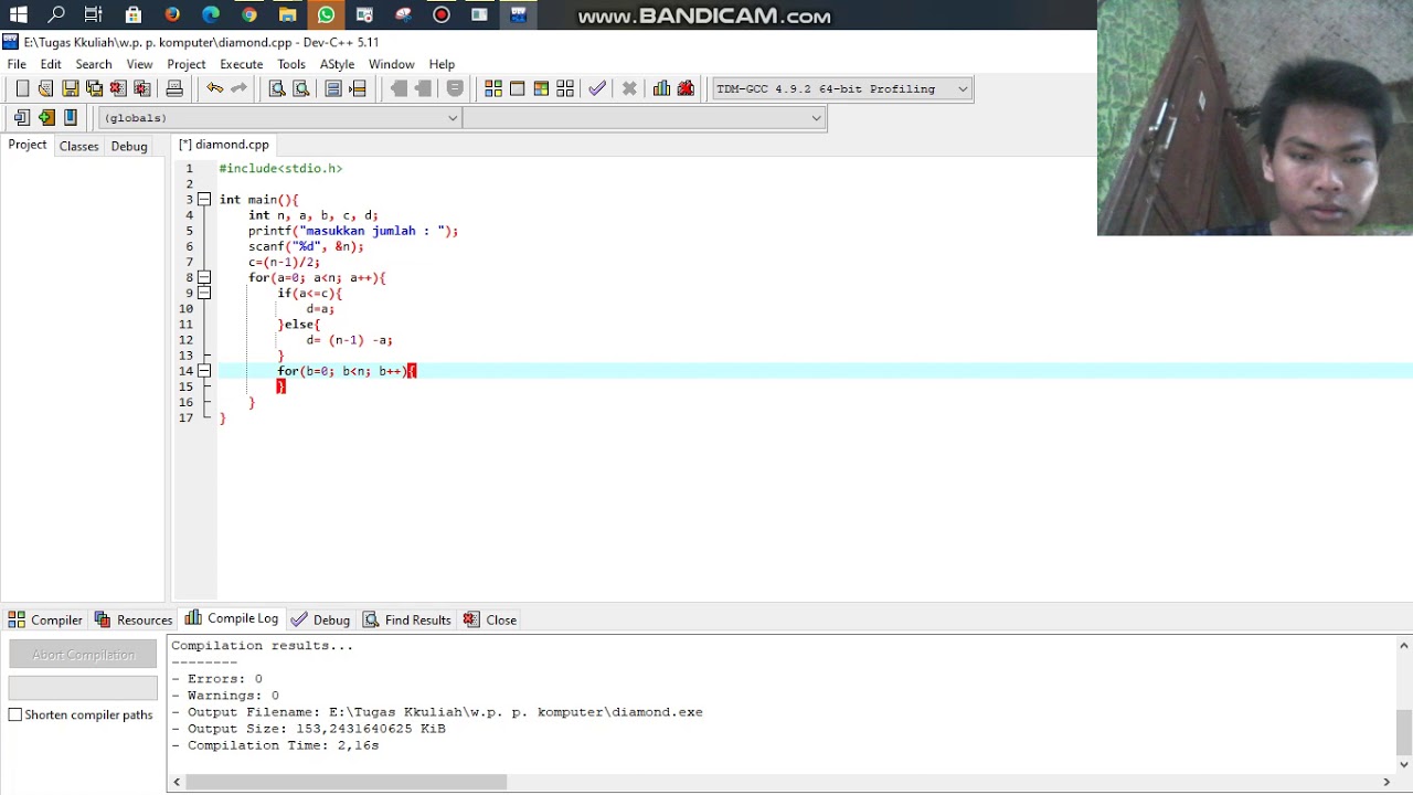 tugas membuat diamon dev c++ - YouTube