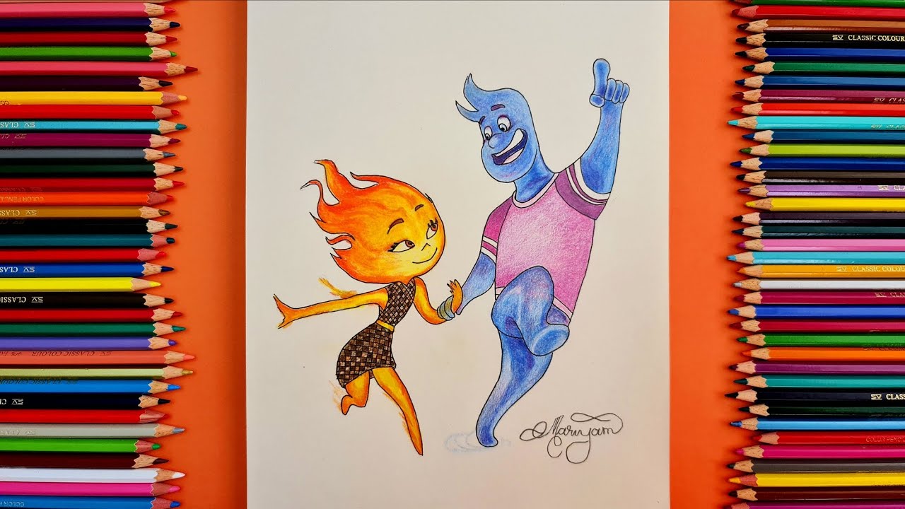 How to Draw Ember & Wade || Elemental Drawing #Elementaldrawing - YouTube