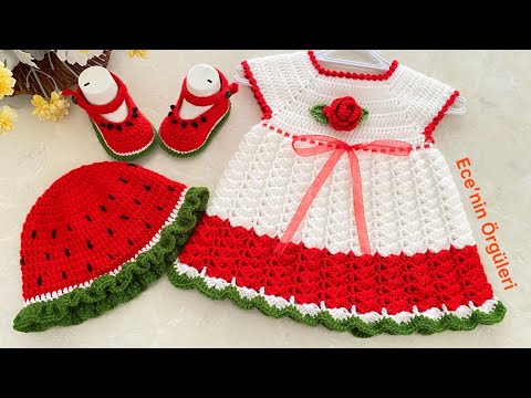 🌹Red Rose Crochet Baby Dress  Kırmızı Güllü Tığ işi Bebek Elbisesi   3 ay