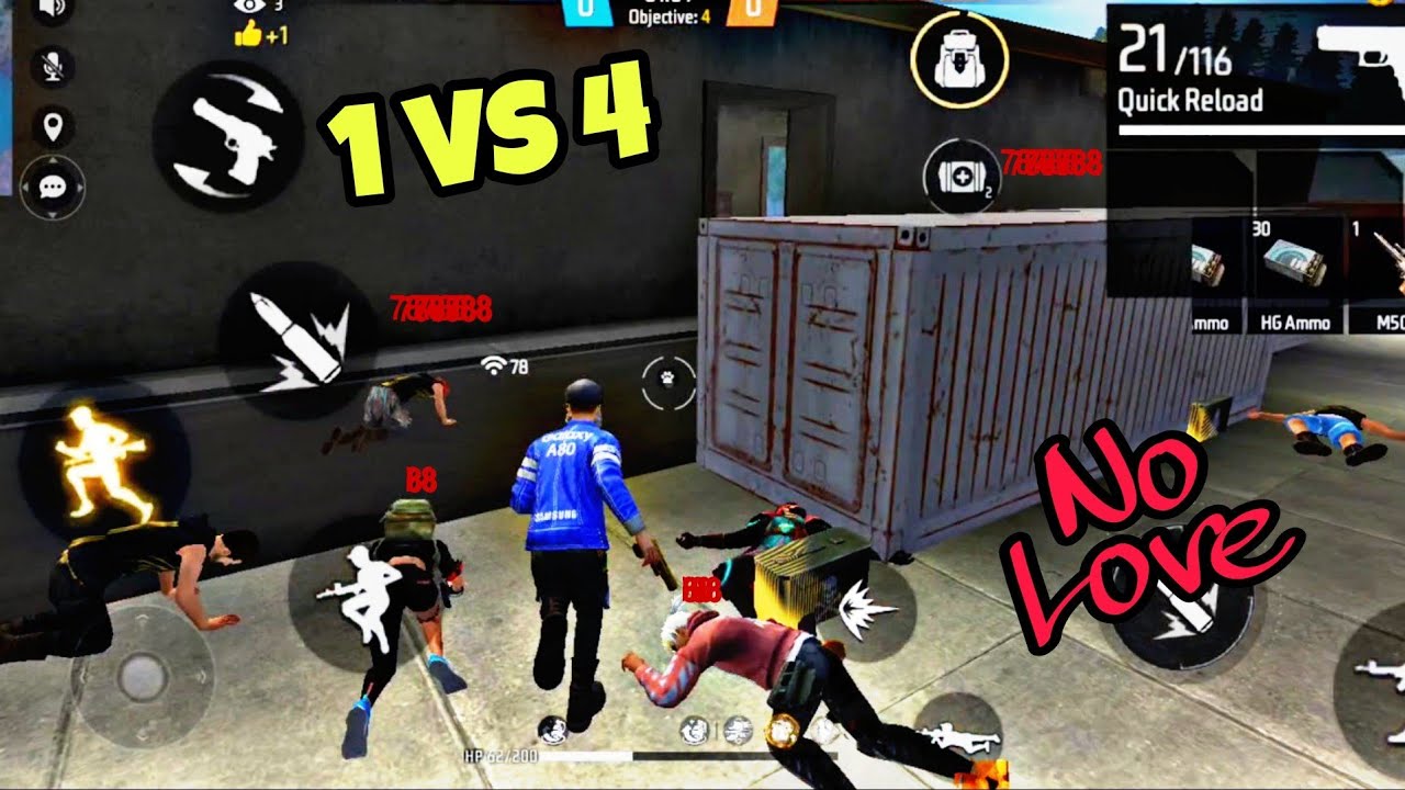 1 Vs 4 Free fire Gameplay with No Love song // Gaming Aminur - YouTube