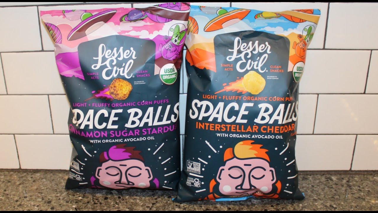 Lesser Evil Space Balls: Cinnamon Sugar Stardust & Interstellar Cheddar ...