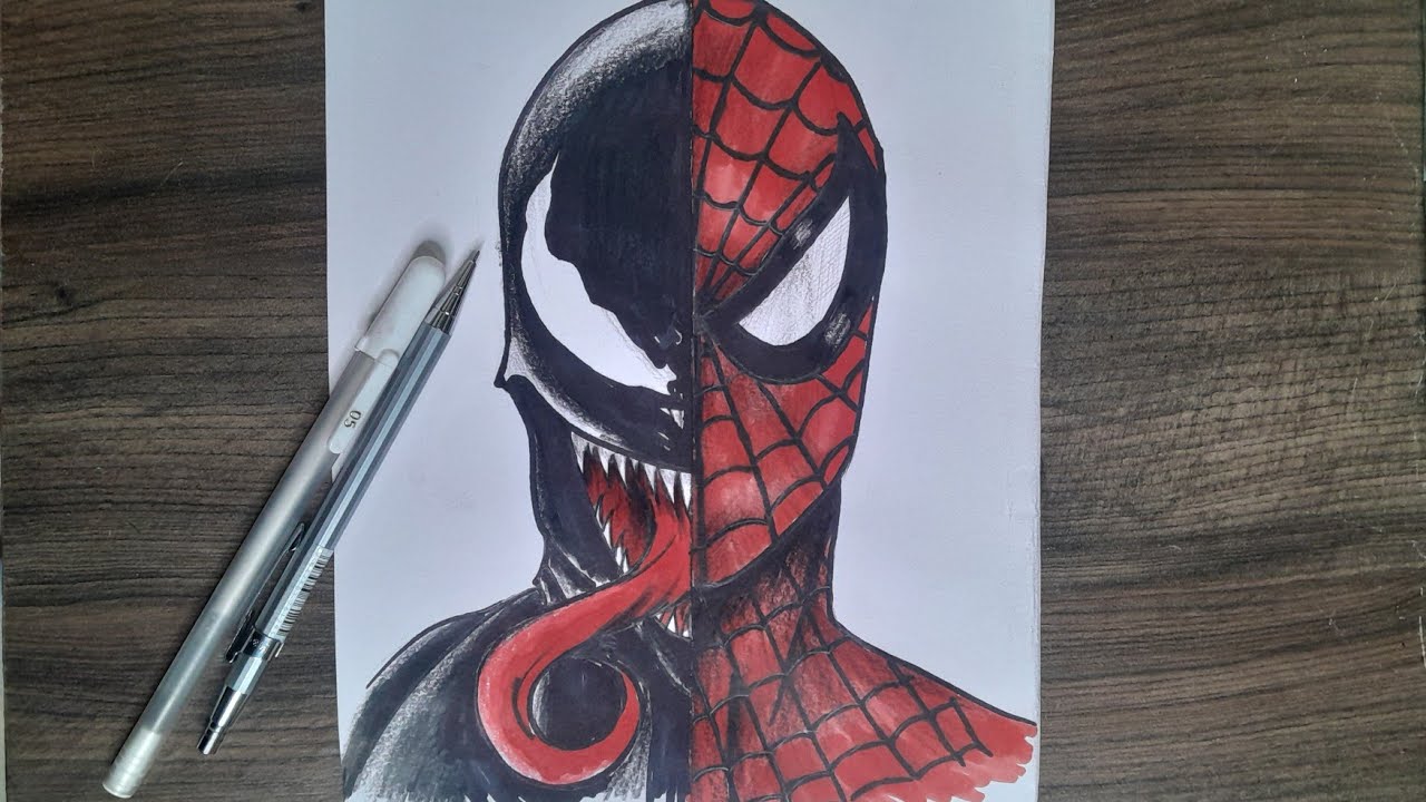 How to draw Venom vs Spider-man step-by-step tutorial | Easy for ...