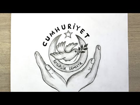29 Ekim Cumhuriyet Bayramı Resmi Çizimi. Cumhuriyet Bayramı Resmi Nasıl Çizilir? Karakalem Çizimler.
