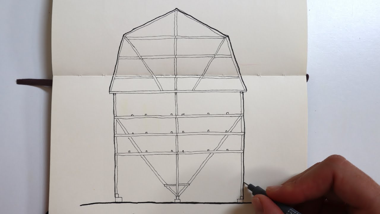 architectural sketching: tobacco barn - YouTube