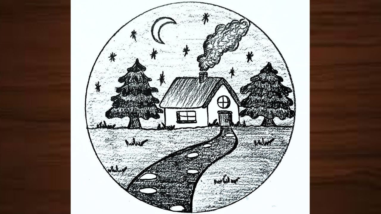 How to Draw an Easy Landscape || Circle Drawing Tutorial Step by Step - YouTube