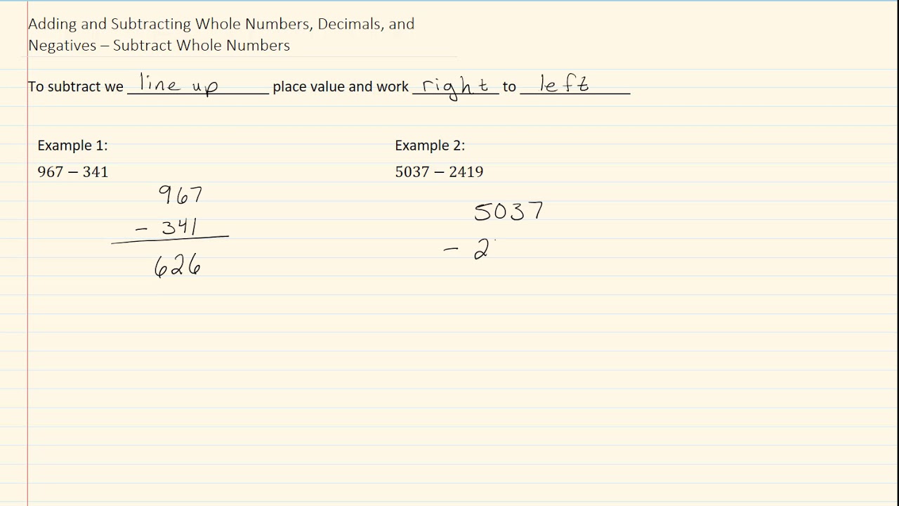 1.1e Subtract Whole Numbers - YouTube