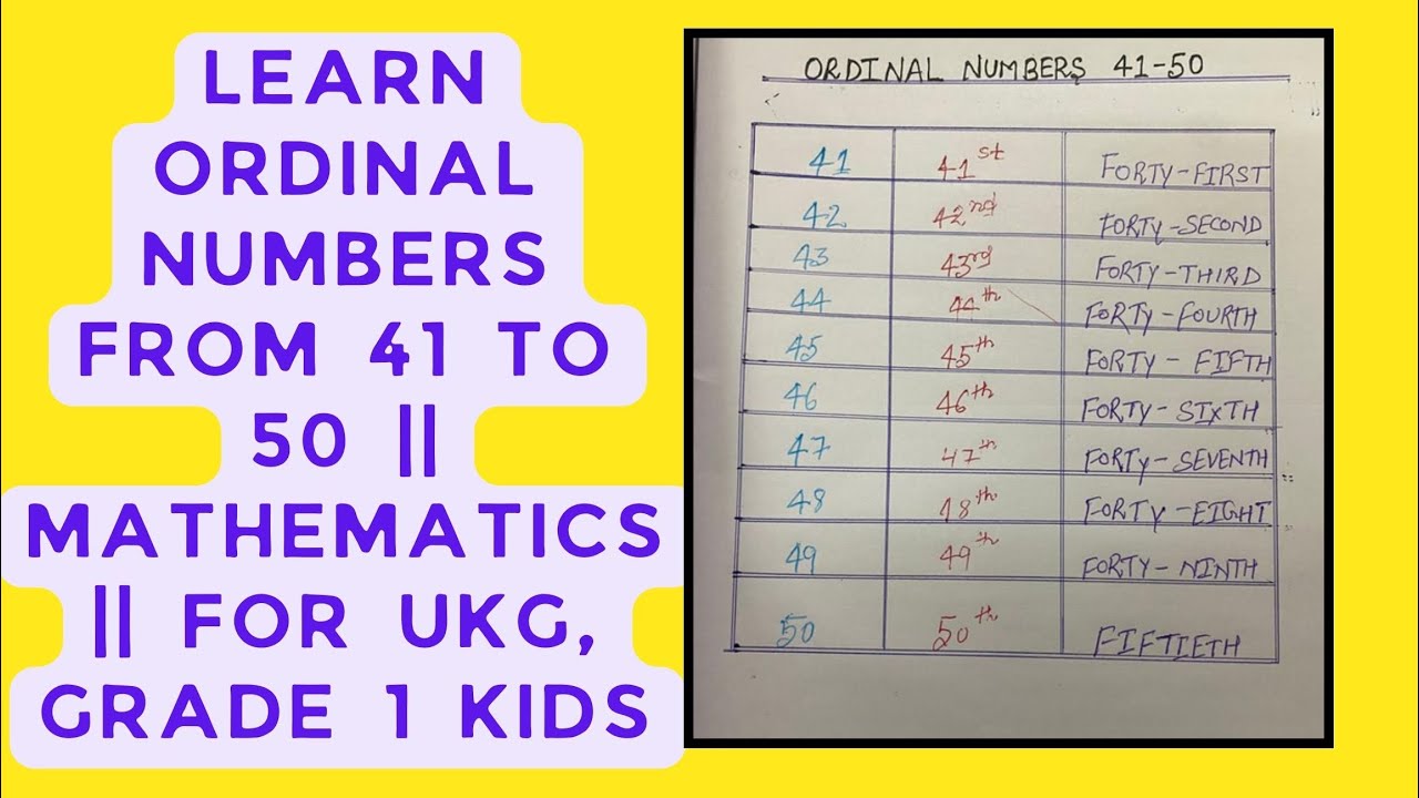 Learn Ordinal Numbers from 41 to 50 || Mathematics || For UKG, Grade 1 ...