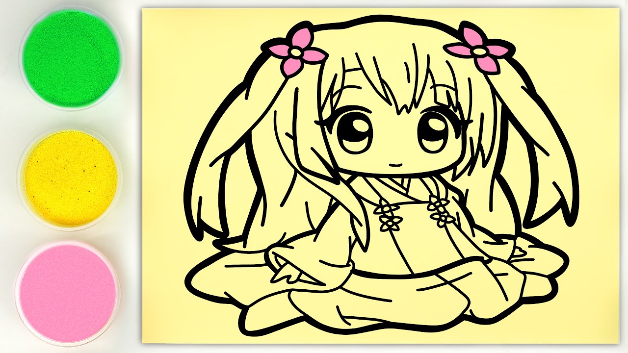 Sand painting chibi girl - YouTube