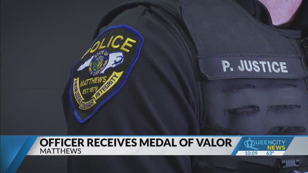 Matthews Police officer honored for heroic efforts - YouTube