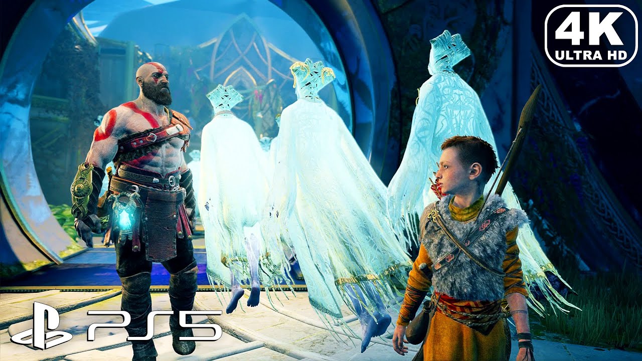 God of War PS5 - Kratos & Atreus open the Door & Admire the Light Elves ...