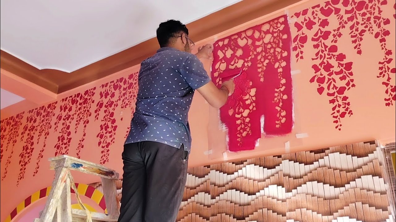 Beautiful Hanging Flowers 🌹 Wall tensile Design #wallpainting - YouTube