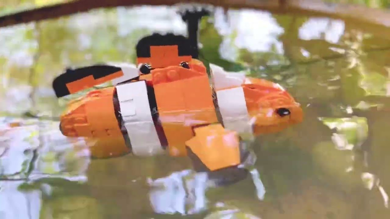 Lego clownfish in solar water fountain - YouTube