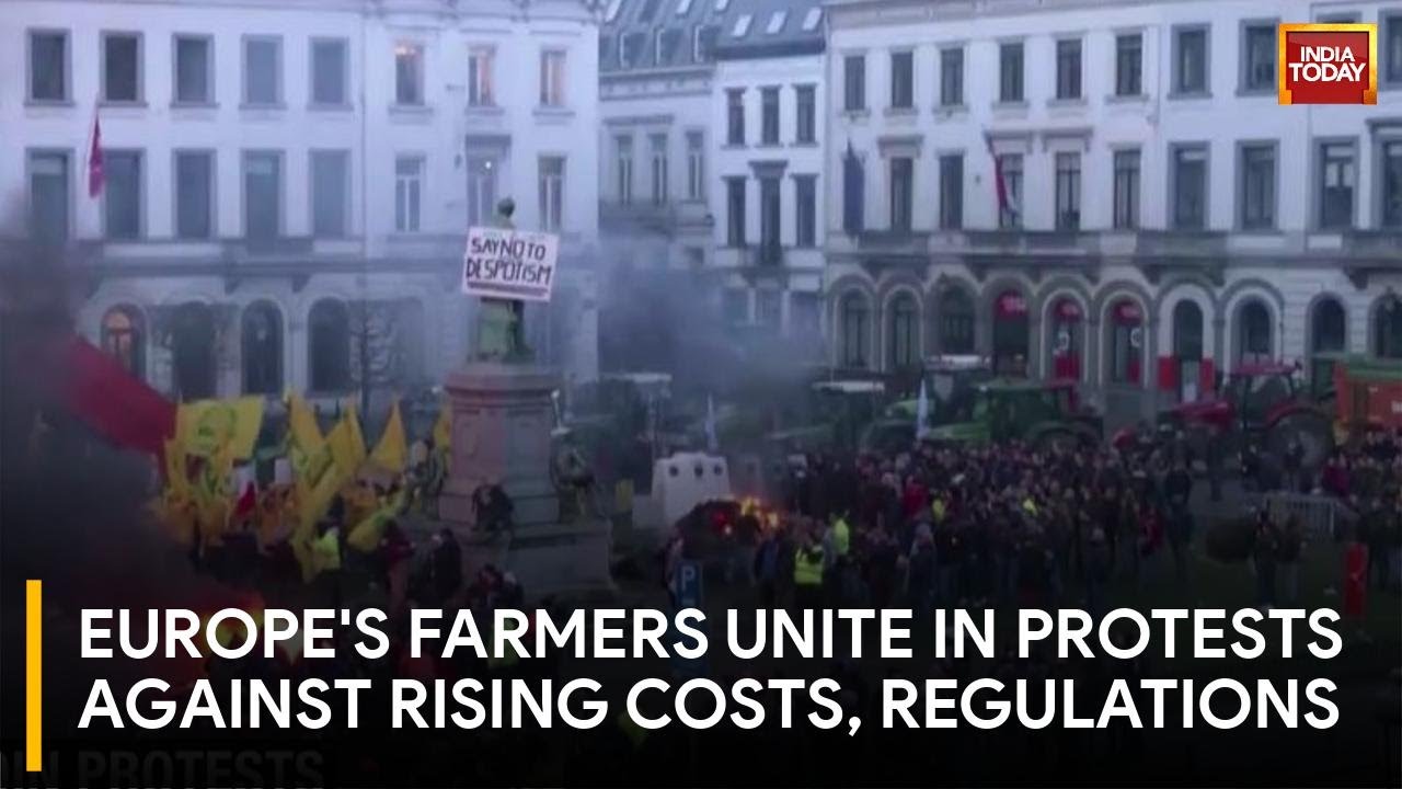 Farmers Across Europe Protest At EU Summit in Brussels - YouTube