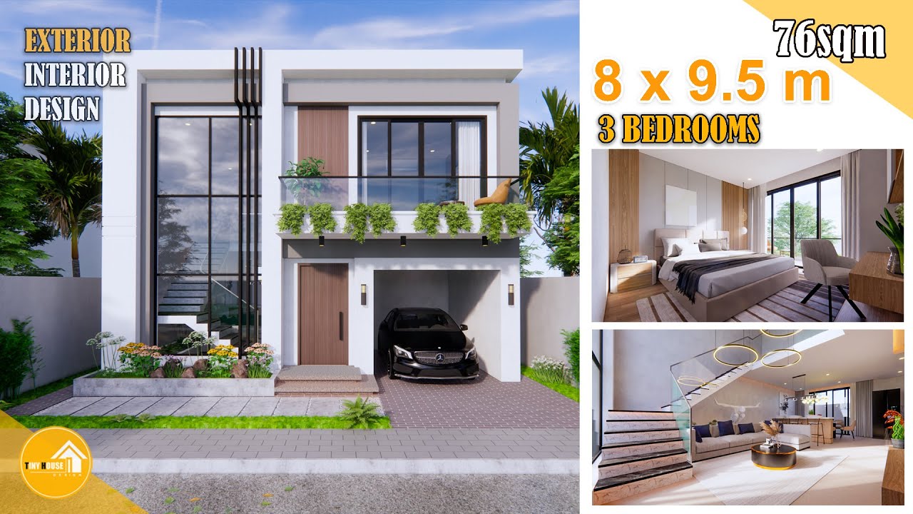 Modern House Design | 8 x 9.5 meter | 2 Storey With 3 Bedrooms - YouTube