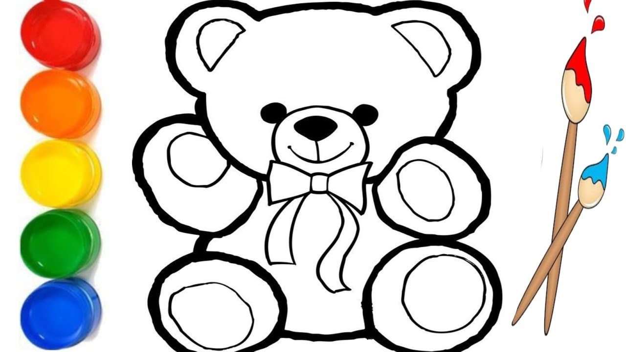 Cute Teddy Drawing, painting, and coloring for kids & toddler | How to ...