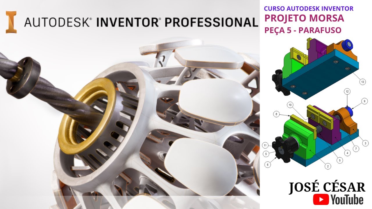 CURSO PRÁTICO AUTODESK INVENTOR - PROJETO MORSA - PARAFUSO ROSCA REAL (Tutorial ThreadModeler ...