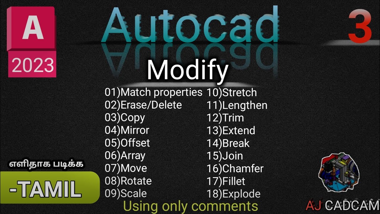 AUTO CAD 2023 / Tamil Tutorial/Part-3/ Modify - Using shortcut keys to ...