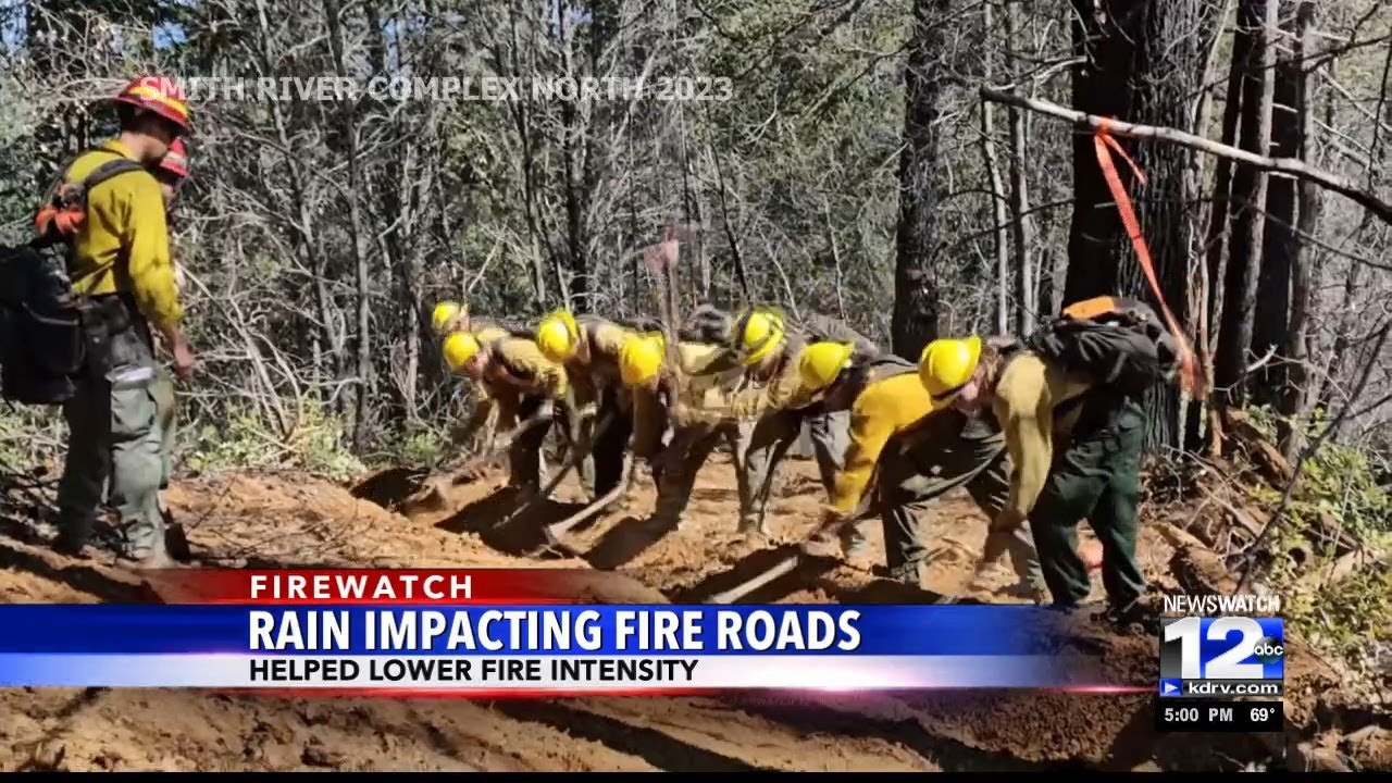 Rain impacting fire roads, but lowers fire intensity - YouTube