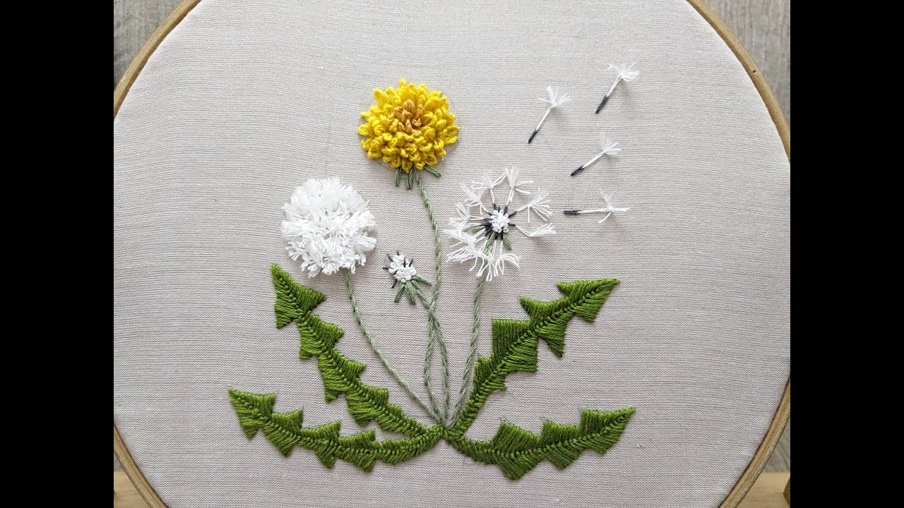 How to embroider Dandelion Flower - by Stitch and Crochet - YouTube