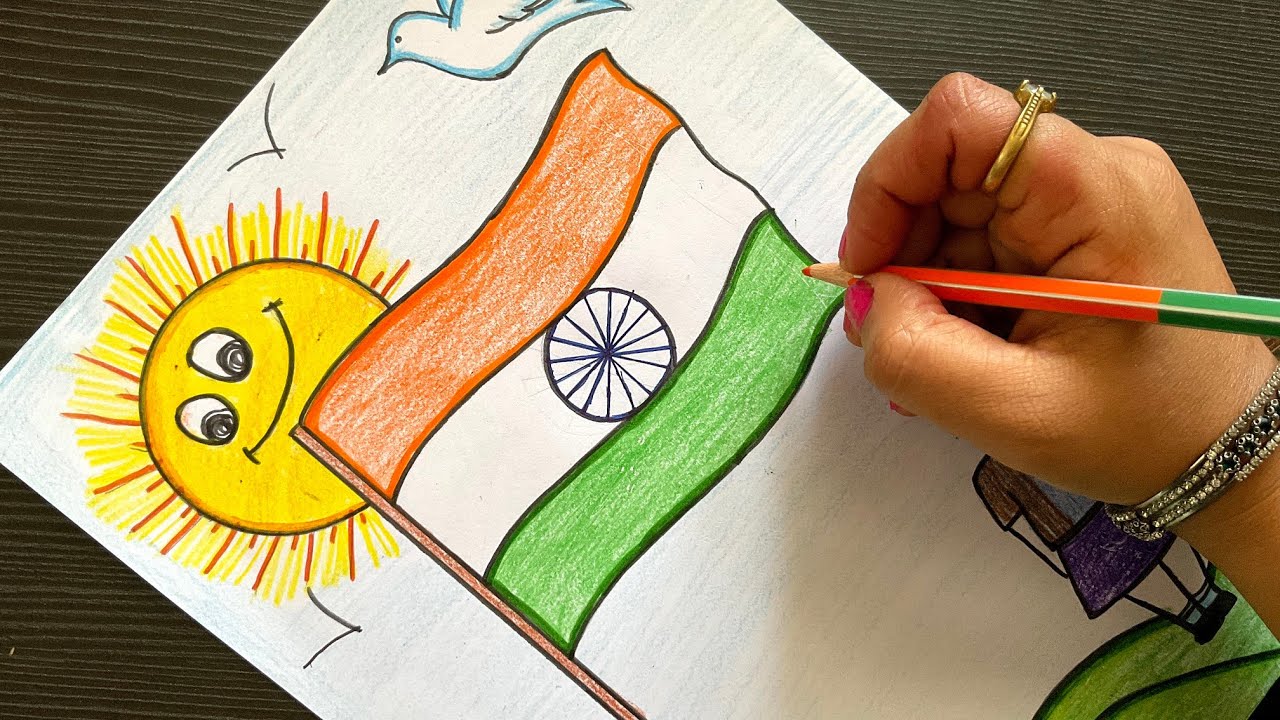 Indian flag Drawing / Independence Day Drawing Easy step by step ...