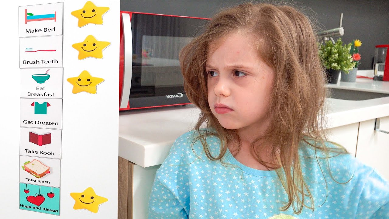 kids and her school day / Eva learns and play sweets using a to-do list ...