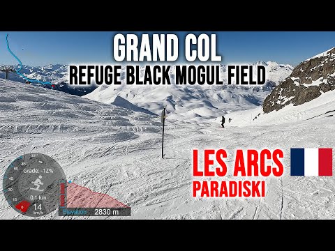 [4K] Skiing Les Arcs, Grand Col - Tough Refuge Black Mogul Field, Paradiski France, GoPro HERO13