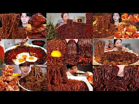 🍜🖤 JAJANGMYEON BLACK BEAN NOODLES & CRUNCHY KIMCHI 🤤🔥 ASMR MUKBANG Orignal title