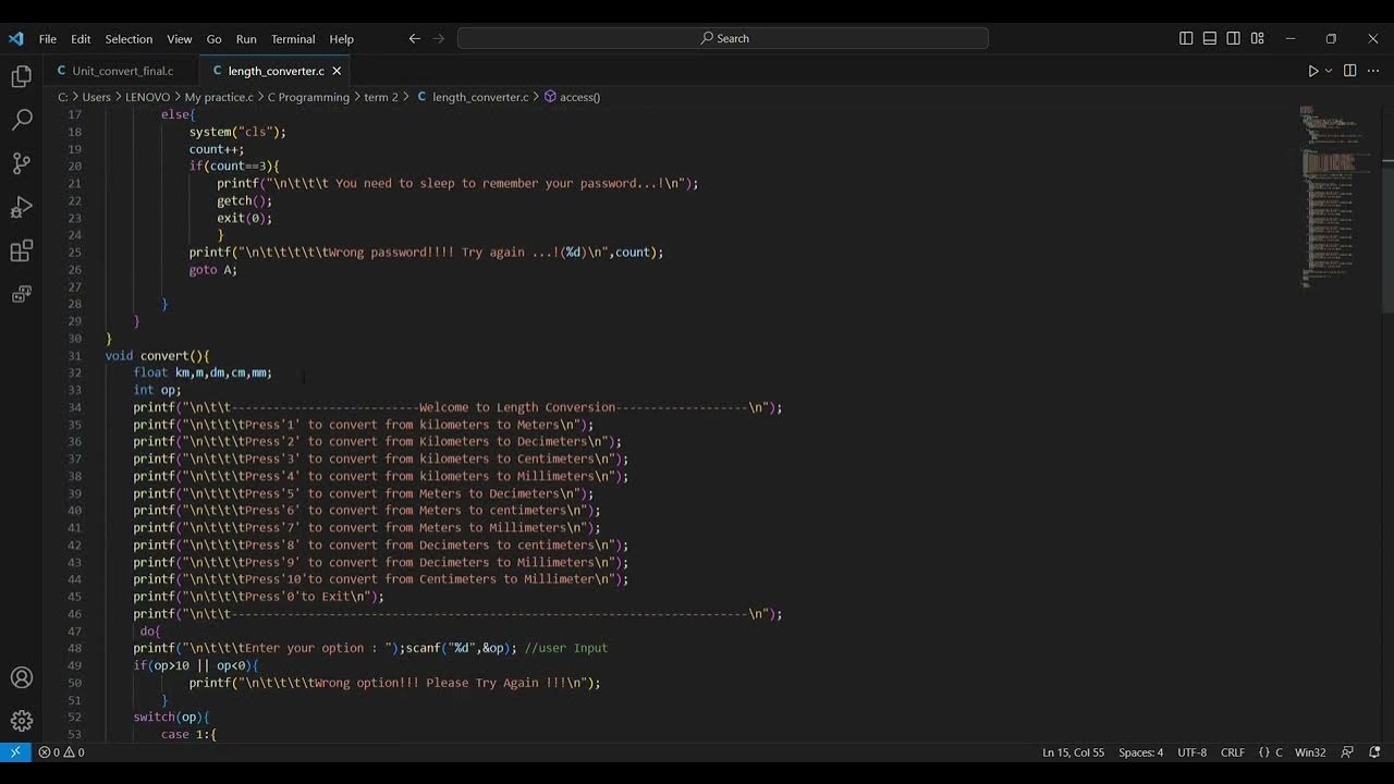 length converter in c programming (Visual Studio Code) in khmer - YouTube