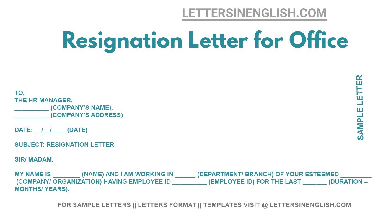 Resignation Letter For Office – Sample Letter of Resignation for Office ...