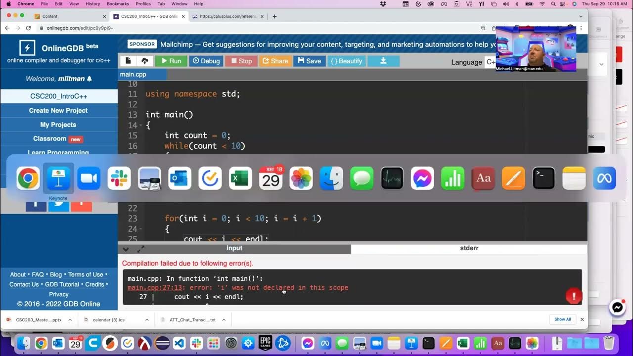 CSC200 9/29/22 Loops, Variable Scope, and new style C++ Strings - YouTube