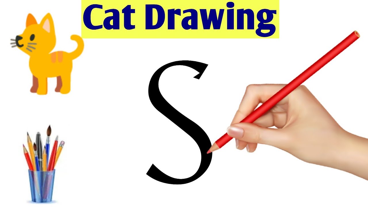 How to draw love cat drawing from letter S // Step by step letter s cat ...