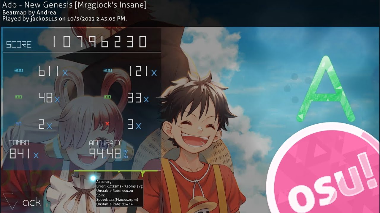 [osu!] New Genesis / Ado / [Mrgglock's Insane 4.71*] / 10m score - YouTube