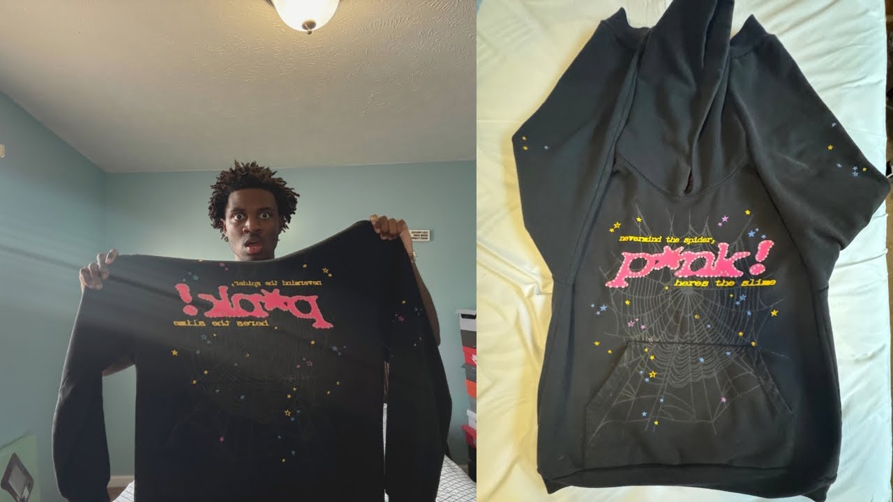 WAYS TO SPOT DIFFERENCE BETWEEN REAL SP5DER P*NK HOODIE “BLACK” VS FAKE ...